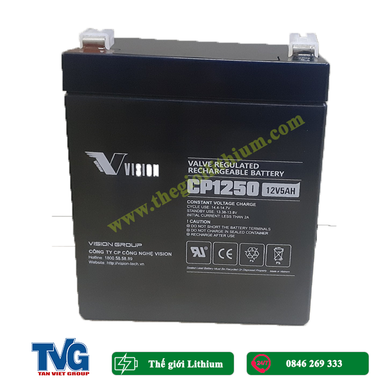 Ắc quy Vision 12V, 5Ah CP1250 dùng cho UPS, loa kéo, cửa cuốn, thang máy