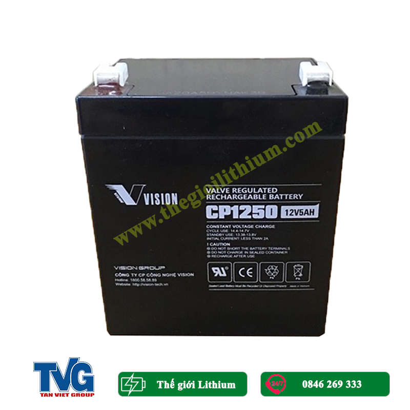 Ắc quy Vision 12V, 5Ah CP1250 dùng cho UPS, loa kéo, cửa cuốn, thang máy
